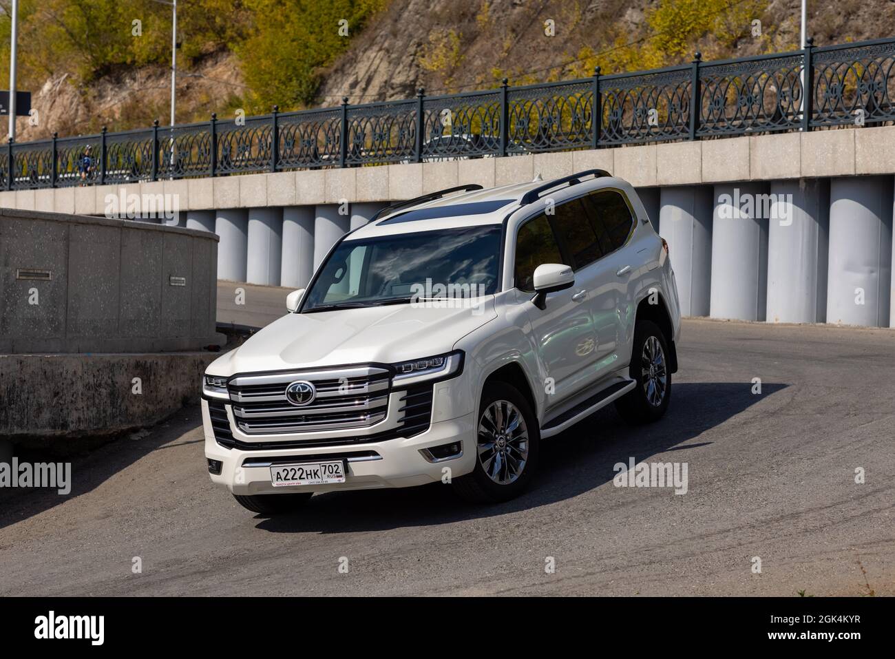 Ufa, Russia. 6 August 2021 black car of the Japanese brand Toyota Land ...