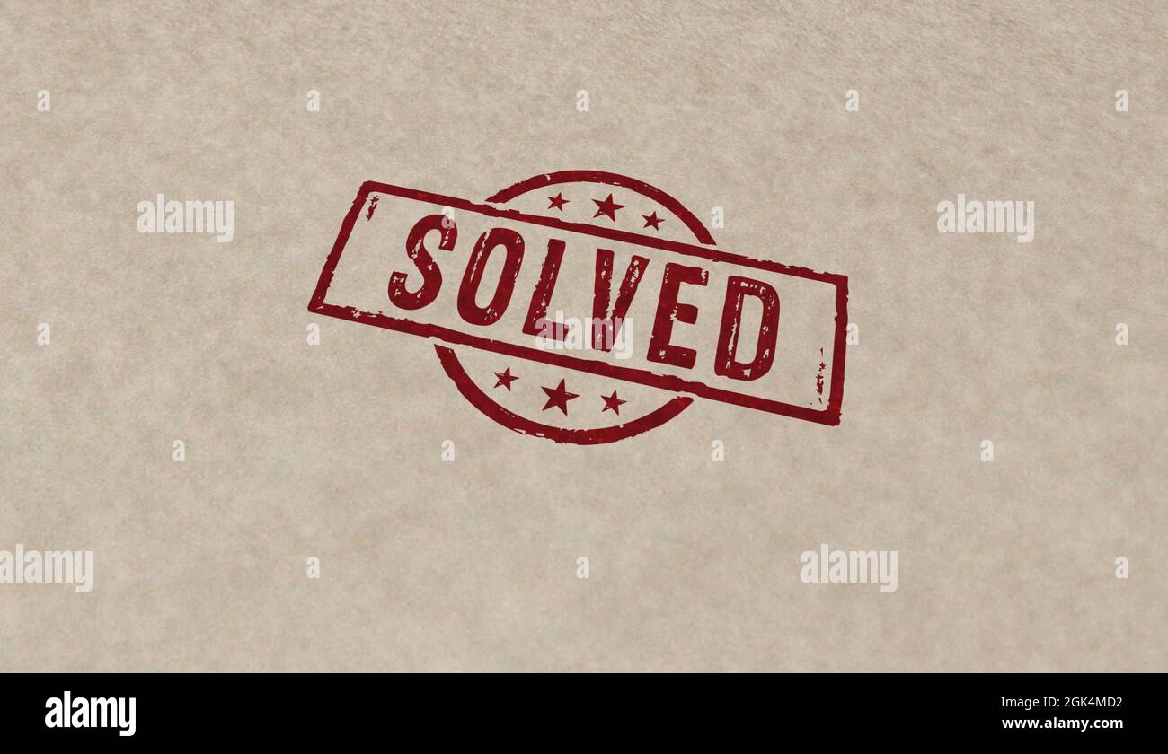 Solved stamp icons in few color versions. Problem solution concept 3D ...