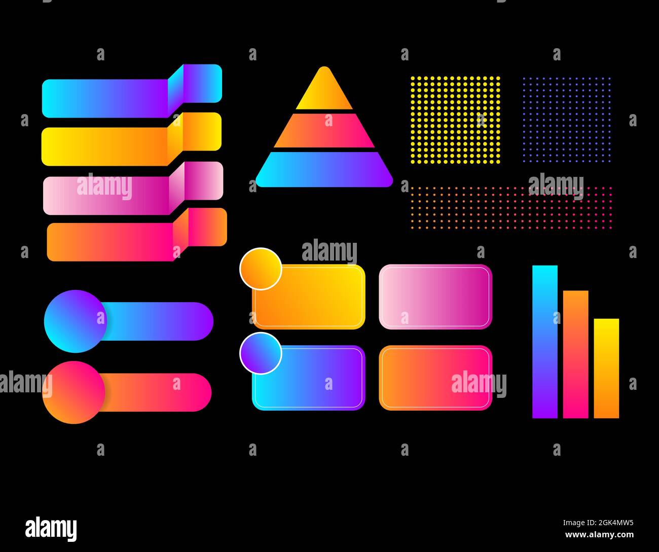 Neon gradient chart, infographic element collection for reports and ...