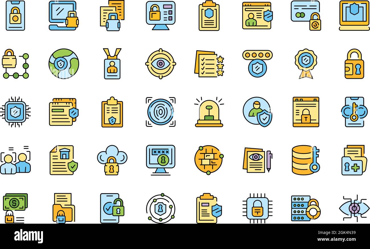Privacy Policy icons set outline vector. Gdpr safety standard. Europe ...