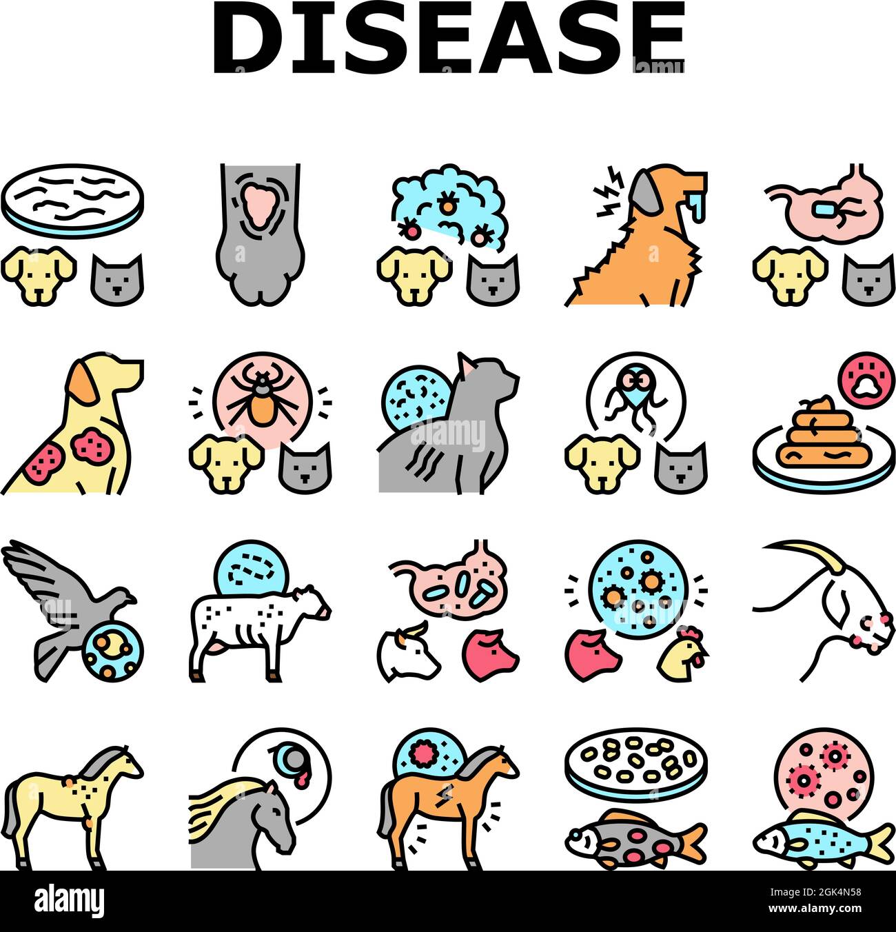 Pet Disease Ill Health Problem Icons Set Vector Stock Vector Image ...