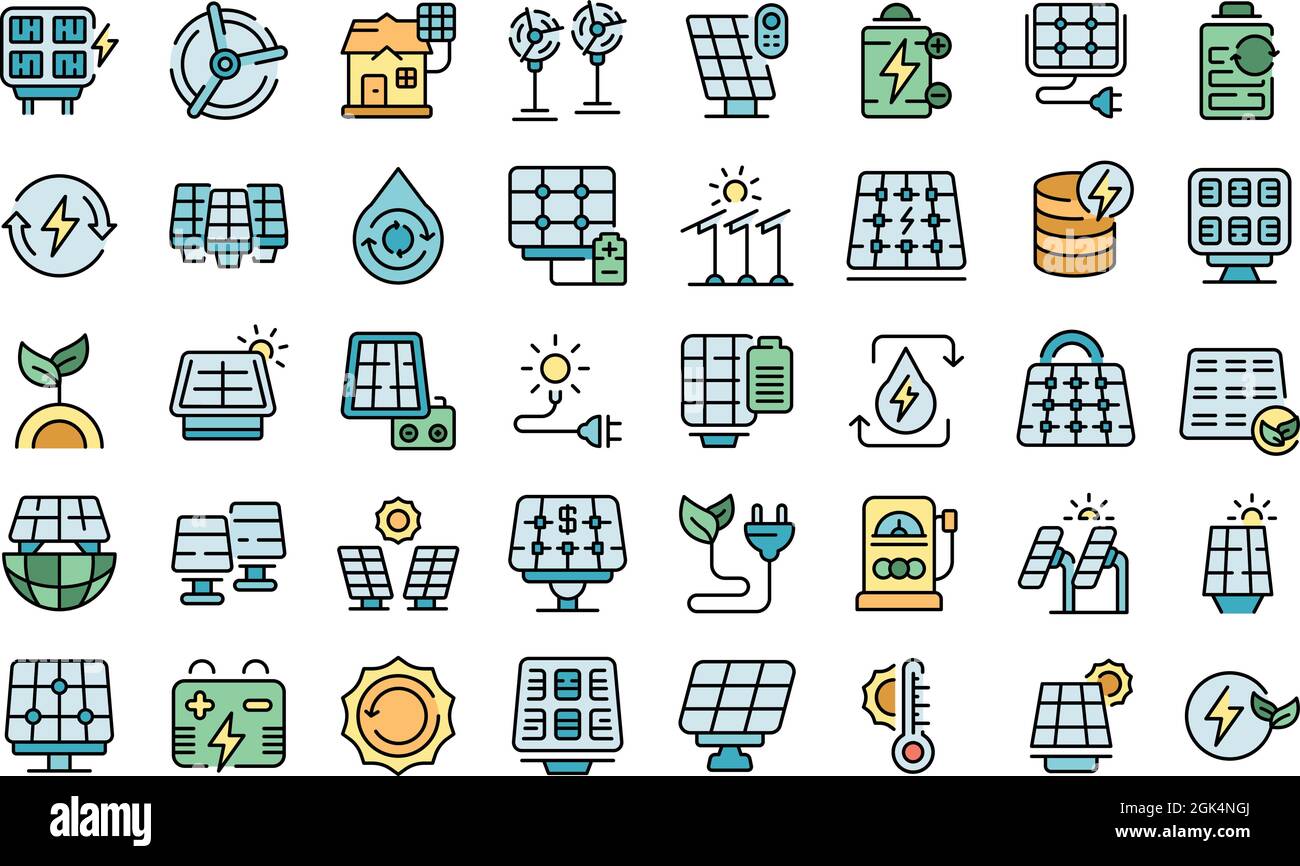 Solar panels icons set outline vector. Invertor solar energy. Panels ...