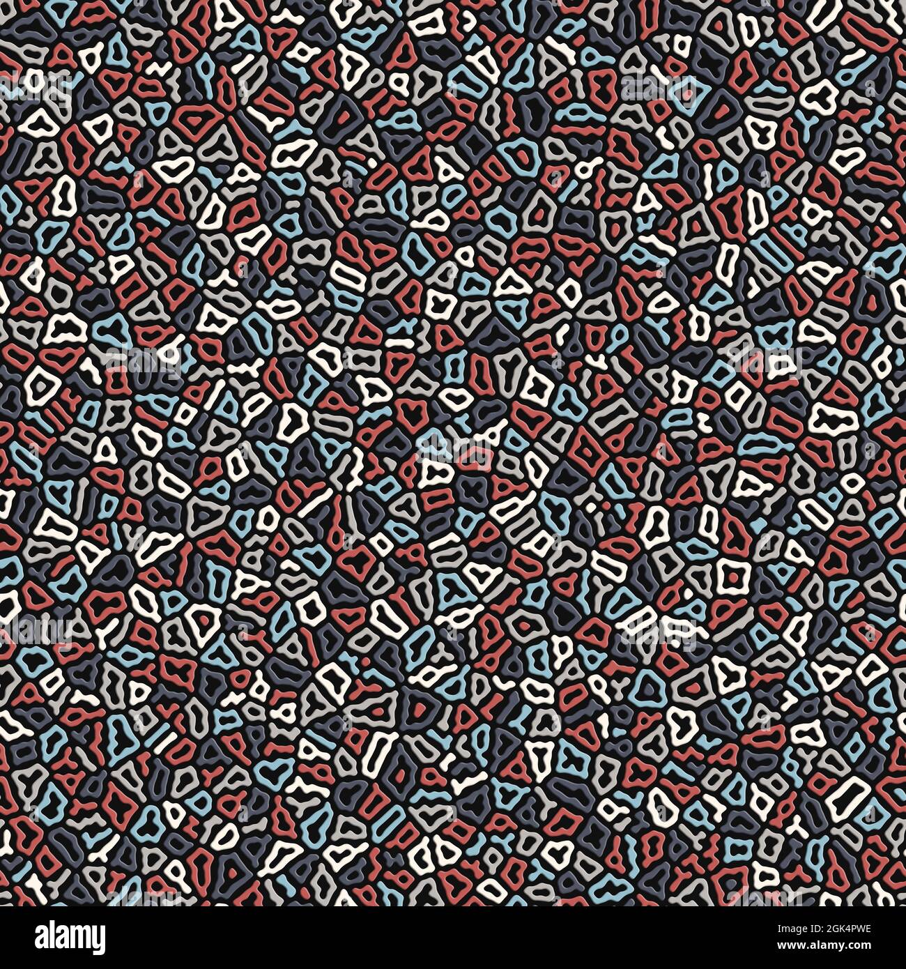 Composition of small irregular geometric elements in light blue, red ...