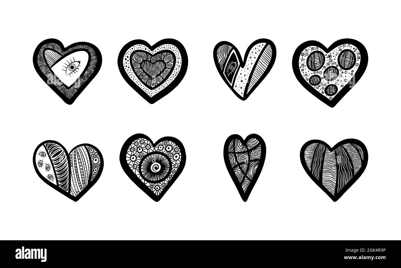 Creative hand drawn heart shape collection. Funny love symbols with ...