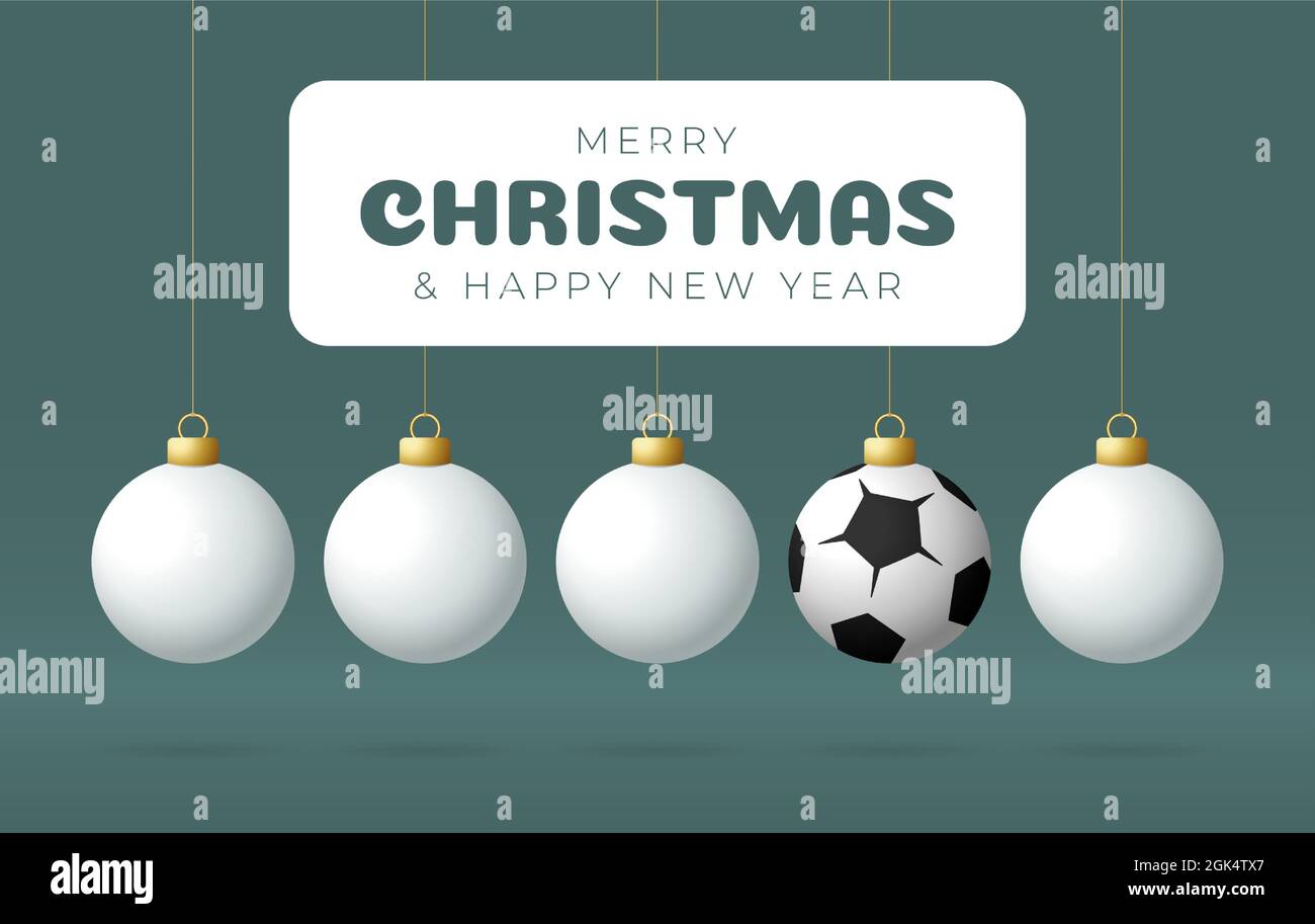 Football Merry Christmas and Happy New Year Sport greeting card. Soccer ...