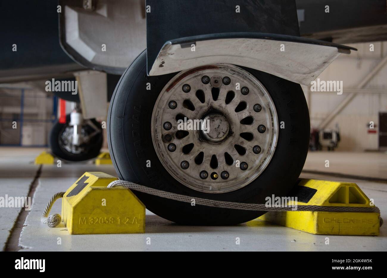 An EQ-4 Global Hawk is parked in a hangar after its final landing at ...