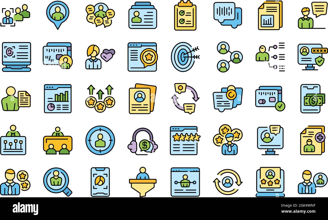 Know your client icons set outline vector. Card cms data. Customer ...