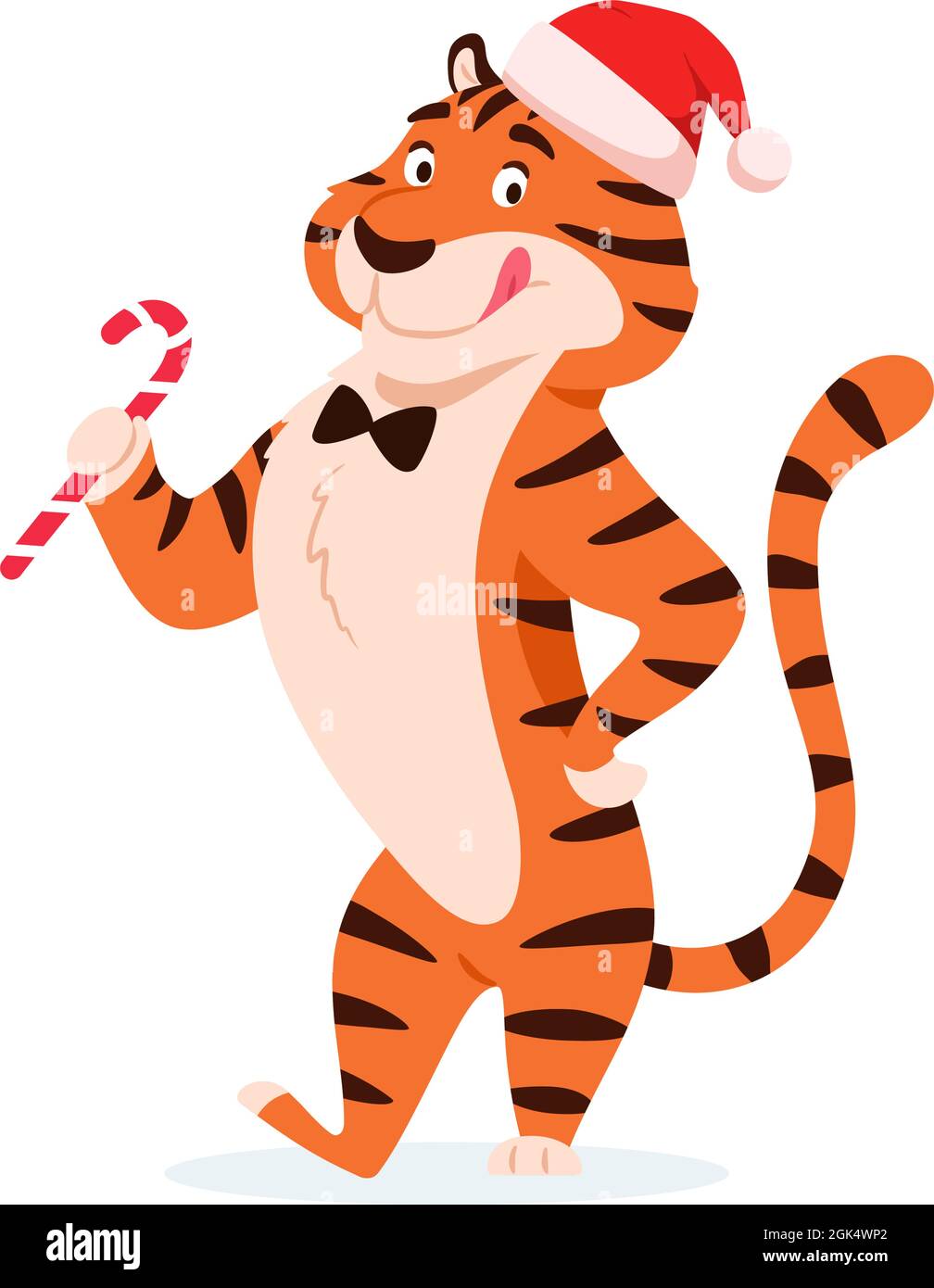 Cartoon happy tiger with Christmas candy cane Stock Vector Image & Art ...