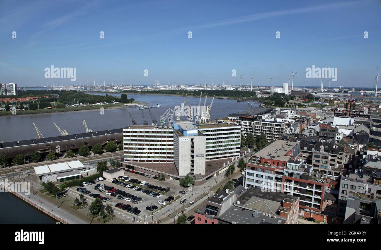 The Schelde River and the harbor of Antwerp,Belgium,with industrial ...
