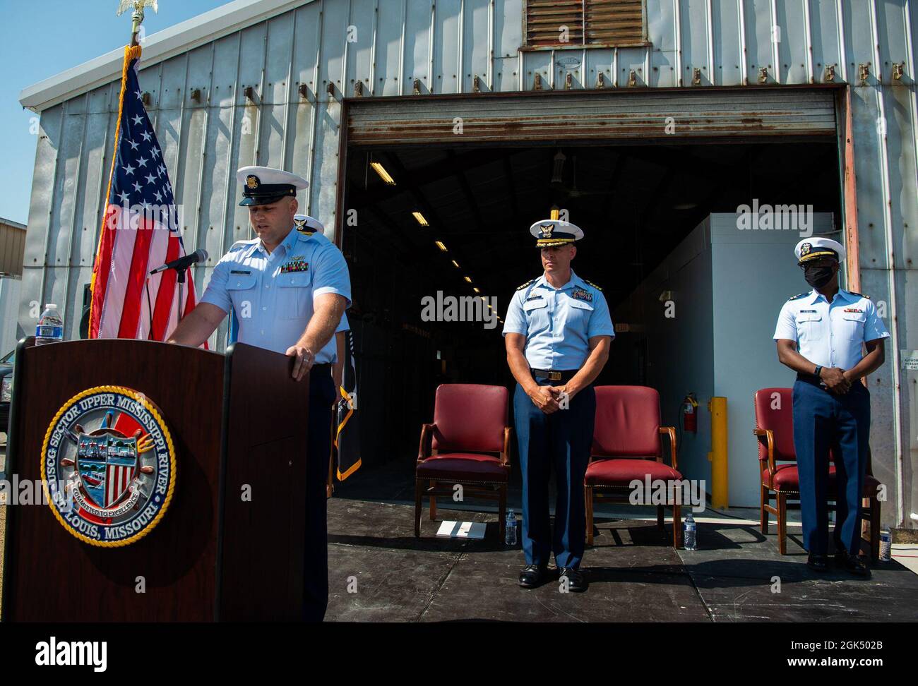 Petty Officer 1st Class Christopher Perrin speaks during the Station St ...