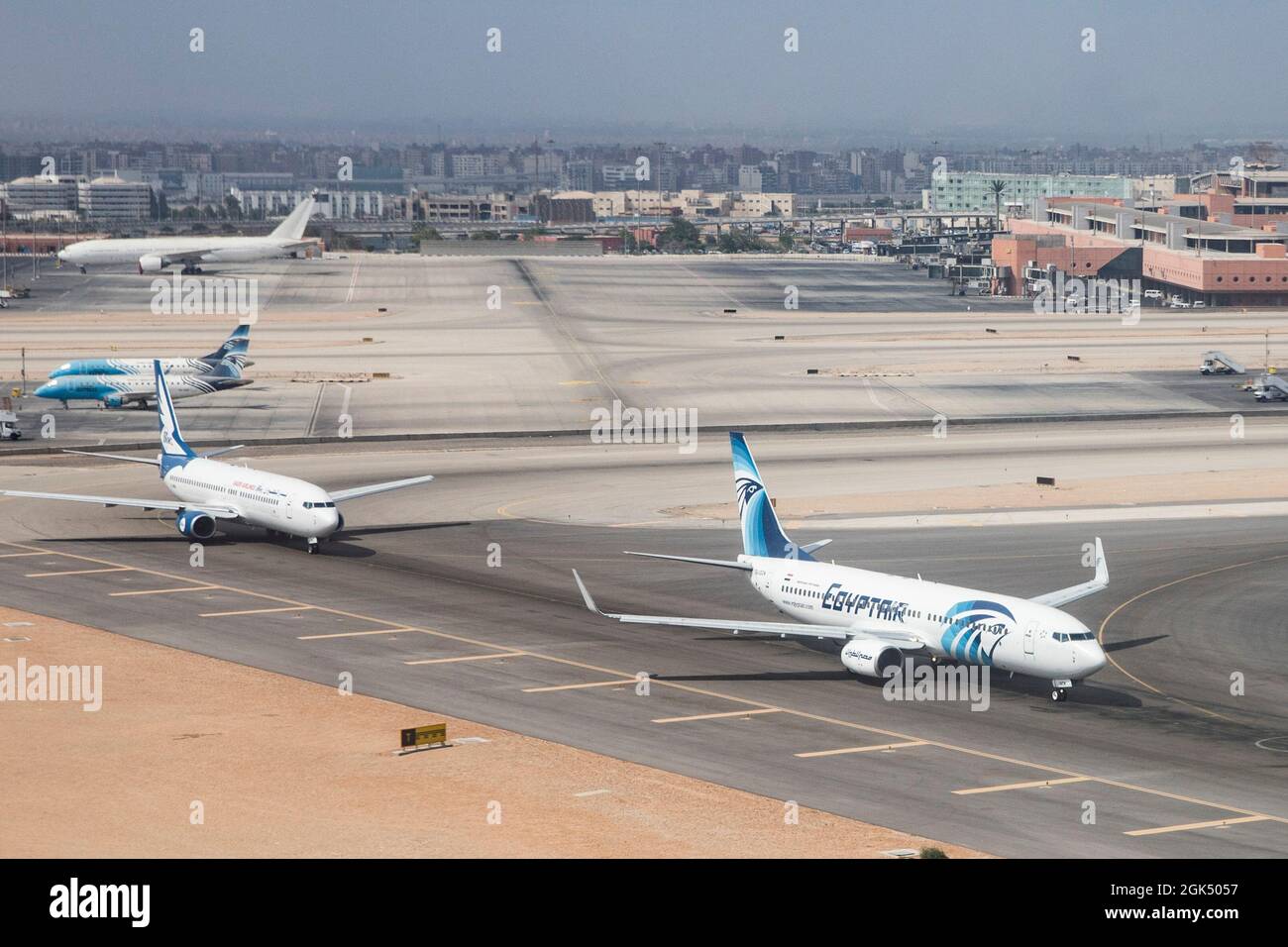 11 September 2021, Egypt, Cairo: Airplanes of the Egyptian state-owned ...