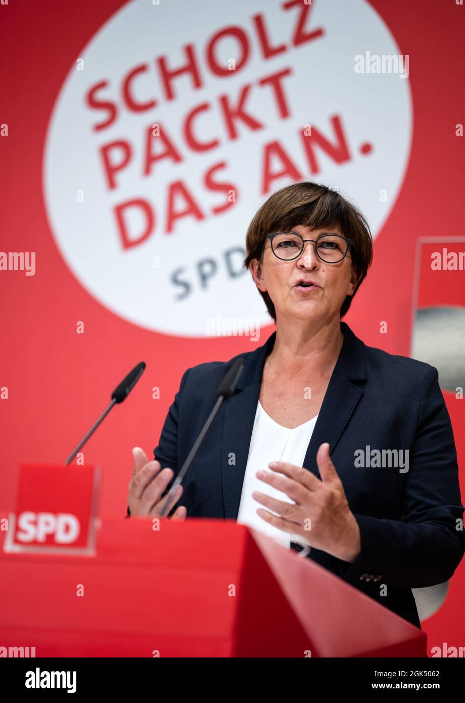 Berlin, Germany. 13th Sep, 2021. SPD party chairwoman Saskia Esken ...