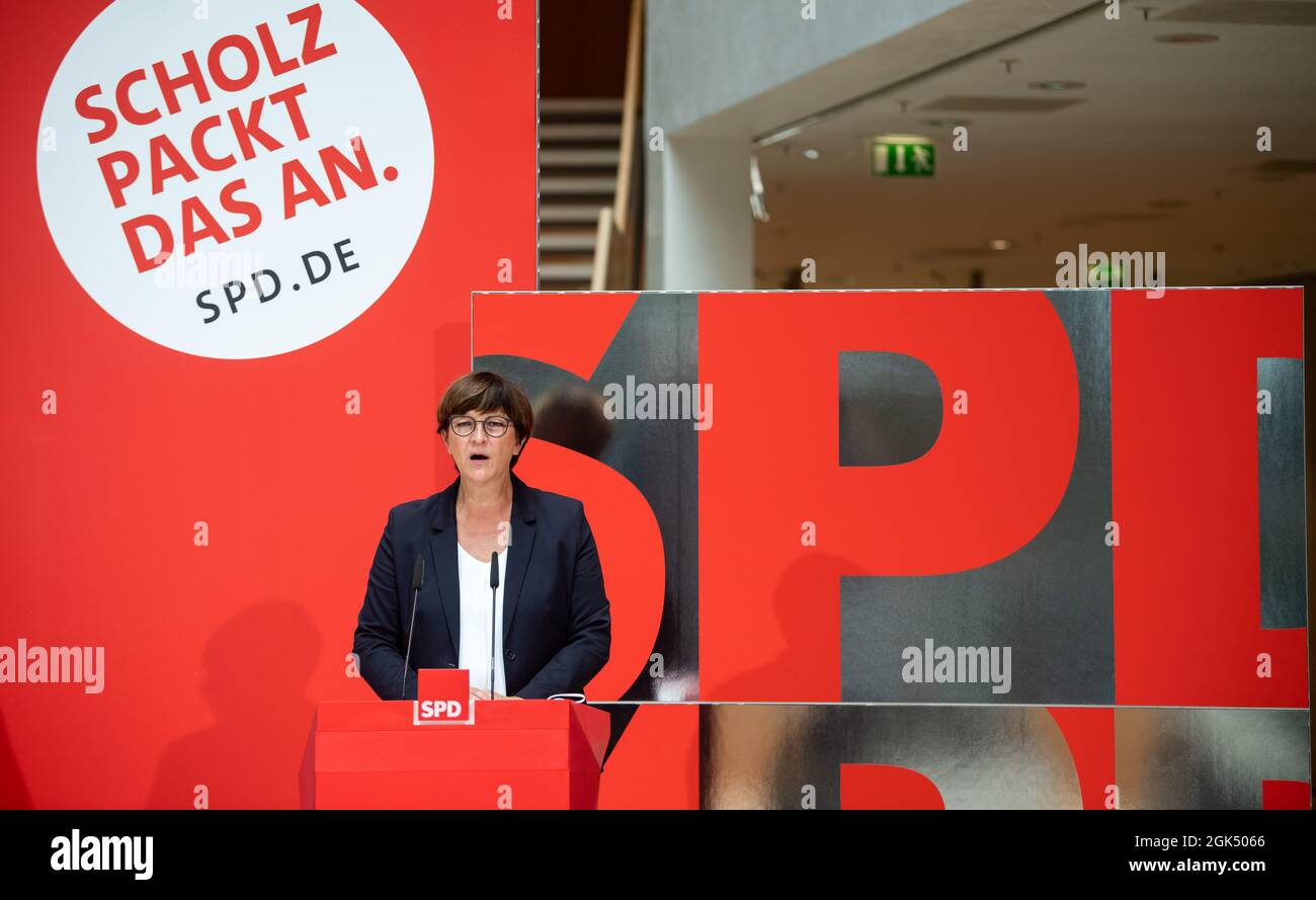 Berlin, Germany. 13th Sep, 2021. SPD party chairwoman Saskia Esken ...