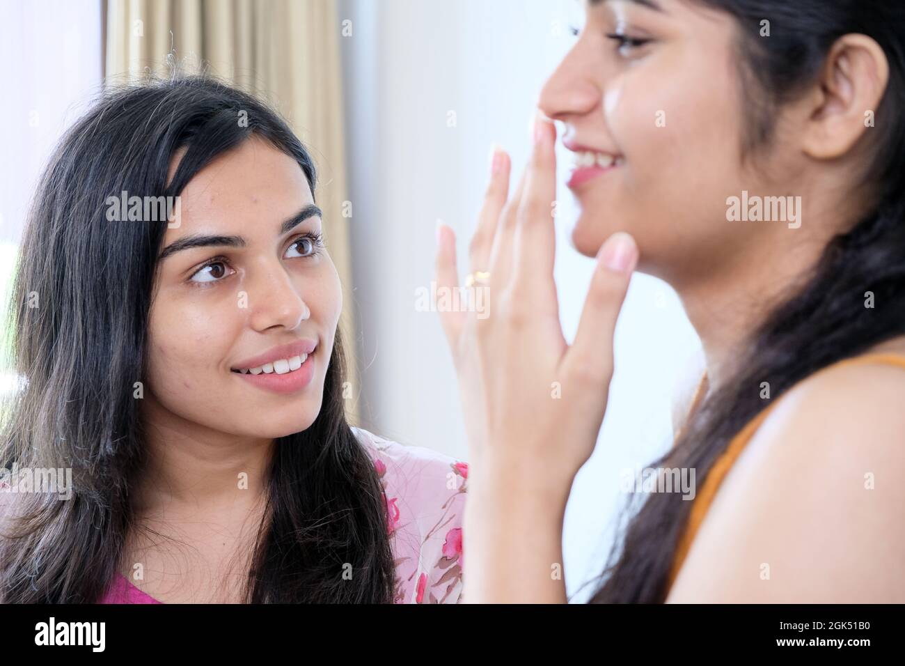 Closeup shot of happy young girls having a conversation Stock Photo - Alamy