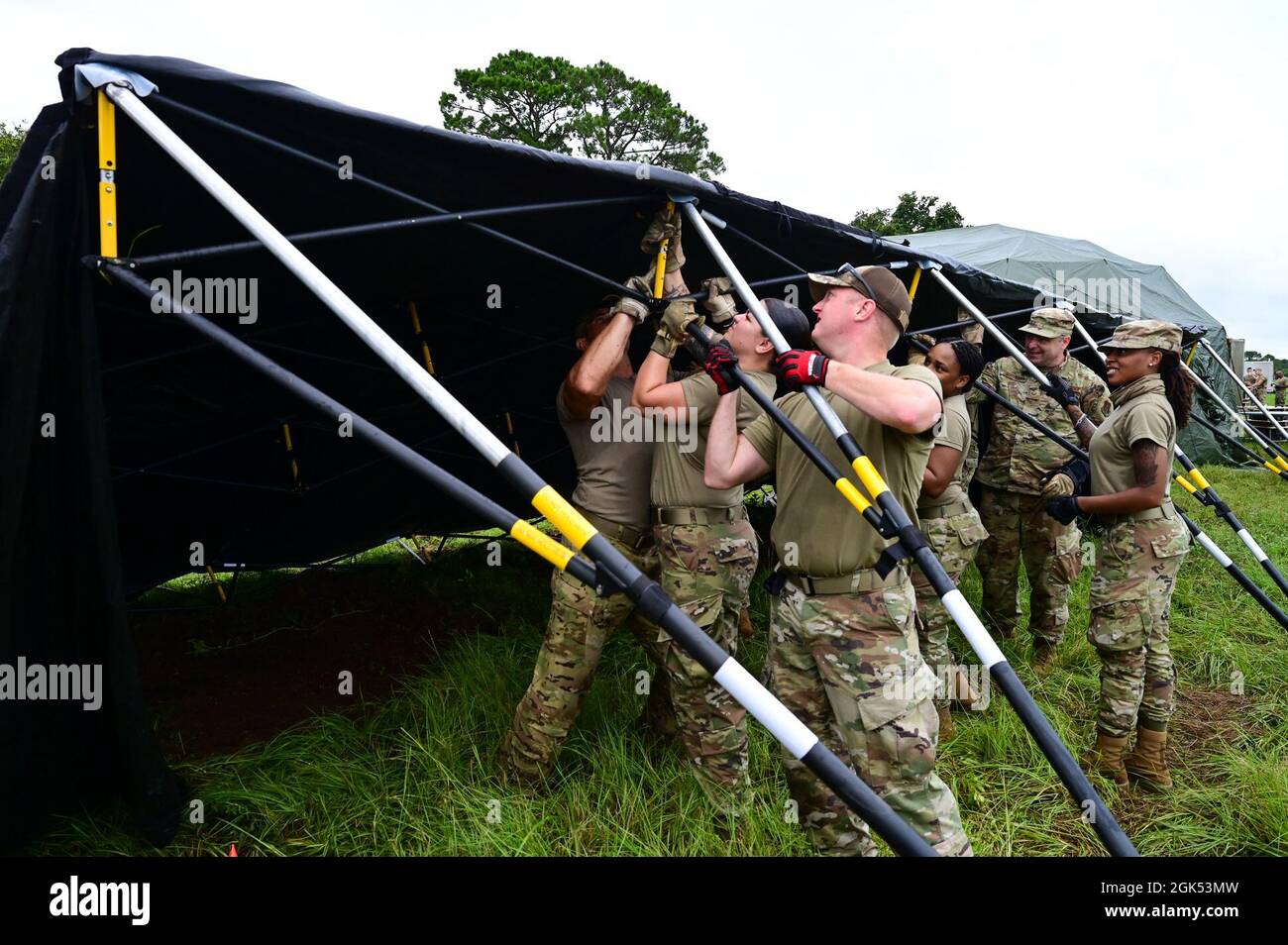 U.S. Air Force Airmen from the 117th Air Control Squadron construct ...