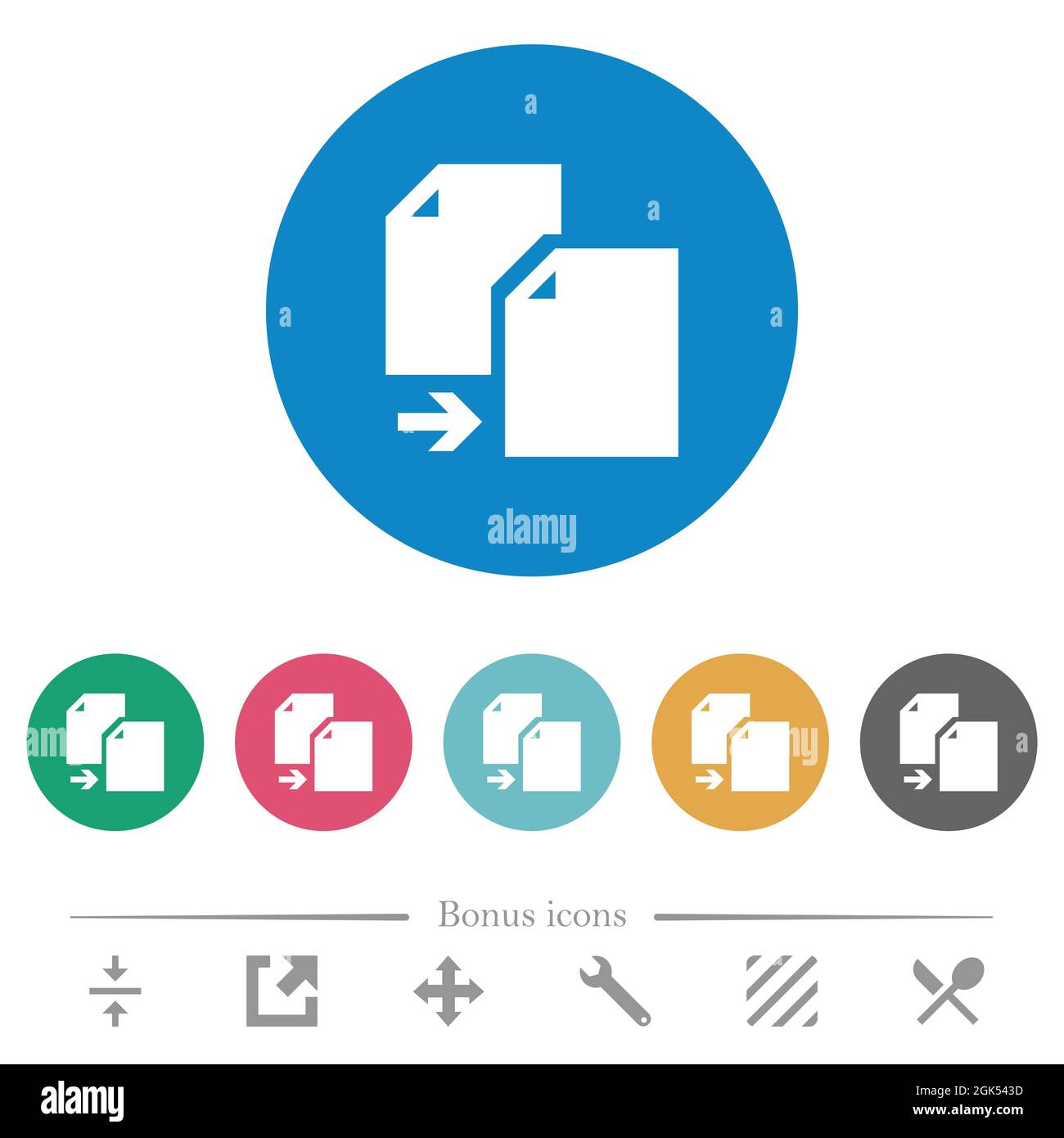 Copy document solid flat white icons on round color backgrounds. 6 ...