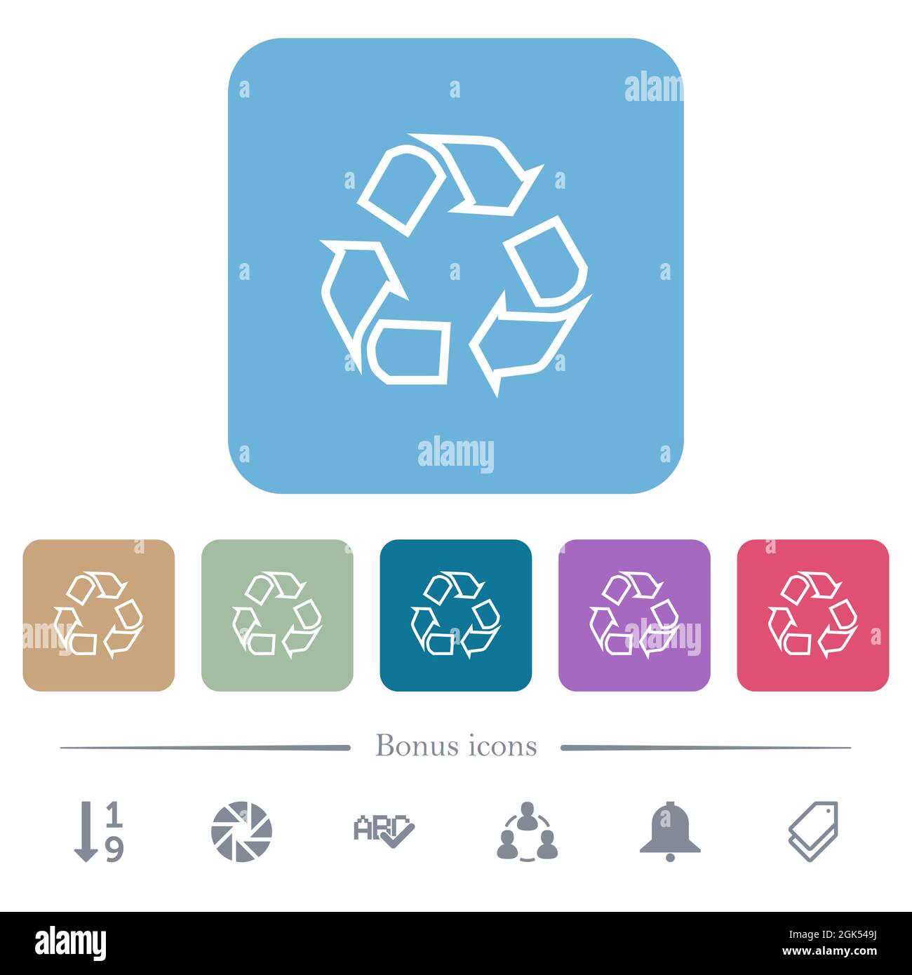 Recycling outline white flat icons on color rounded square backgrounds ...