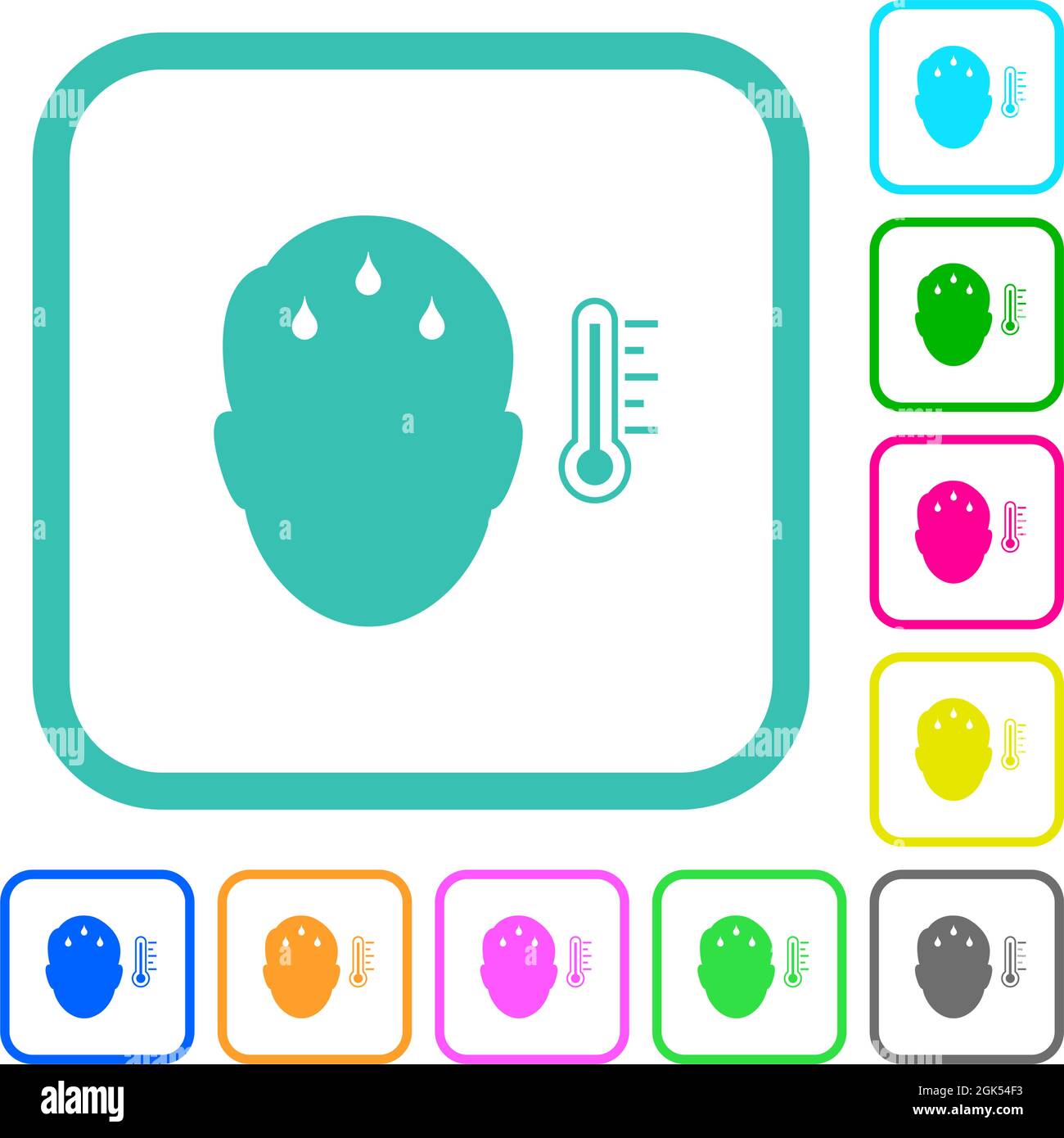 Feverish man solid vivid colored flat icons in curved borders on white ...