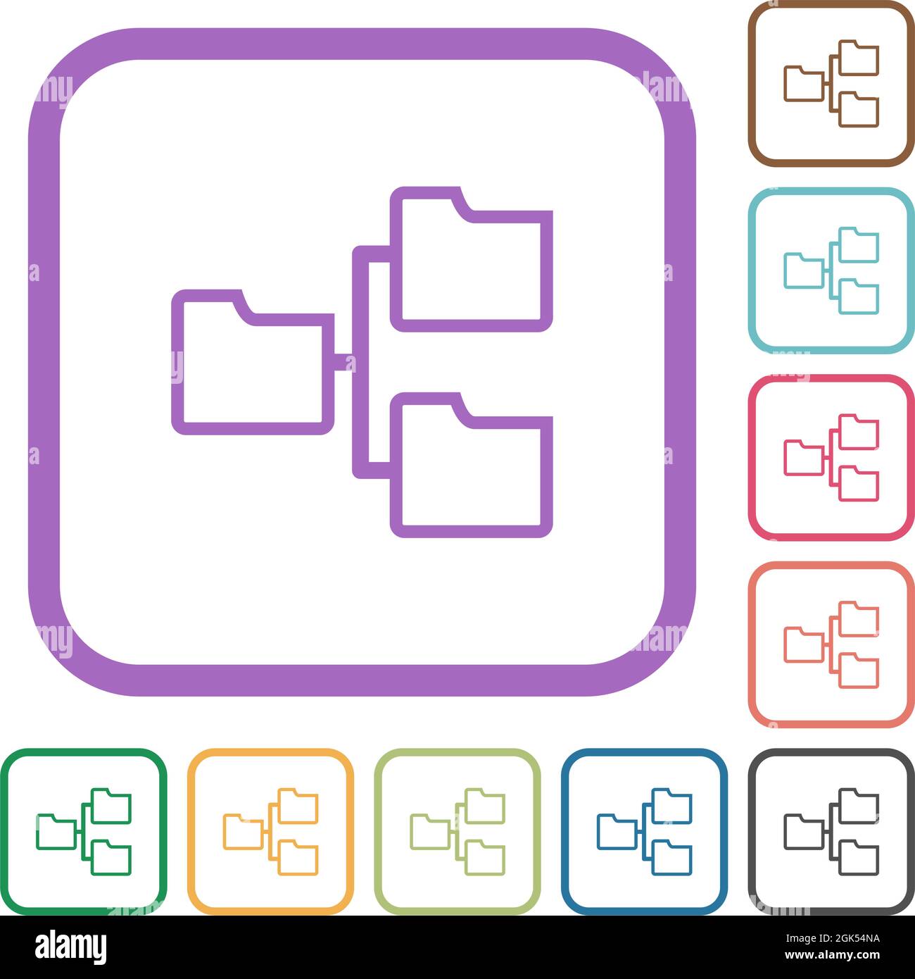 Shared folders outline simple icons in color rounded square frames on white background Stock ...