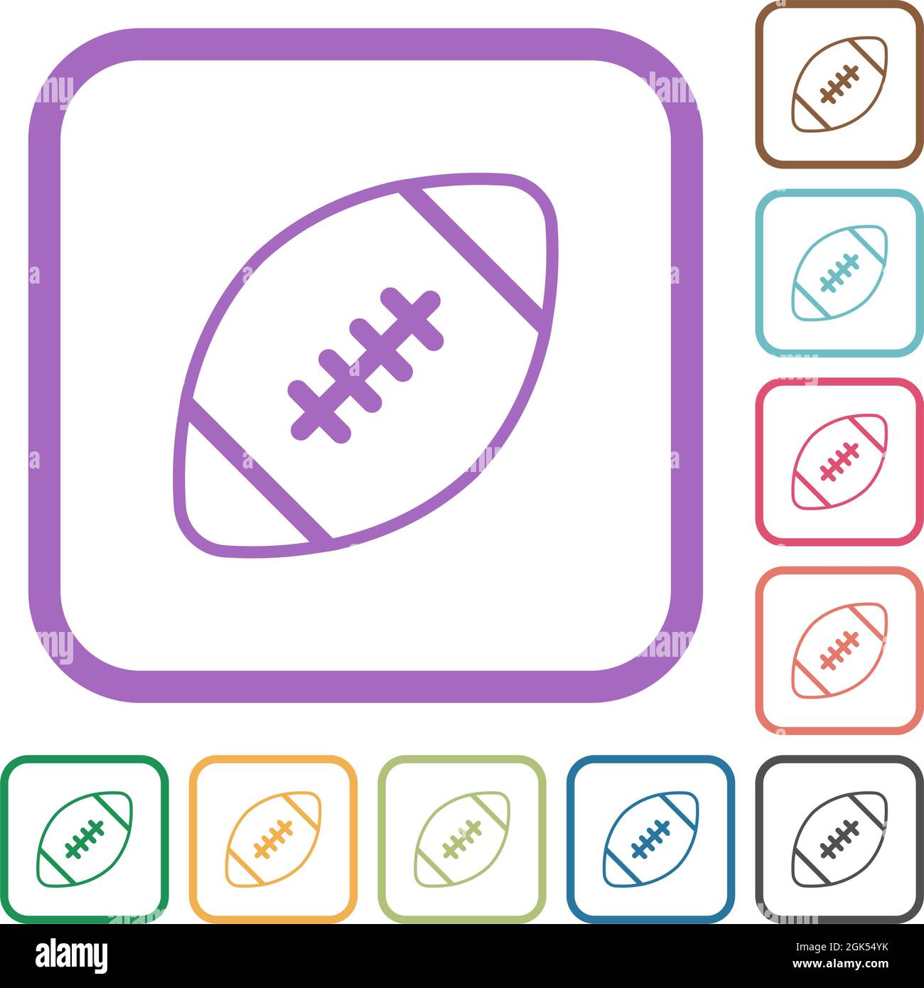 Rugby ball outline simple icons in color rounded square frames on white ...