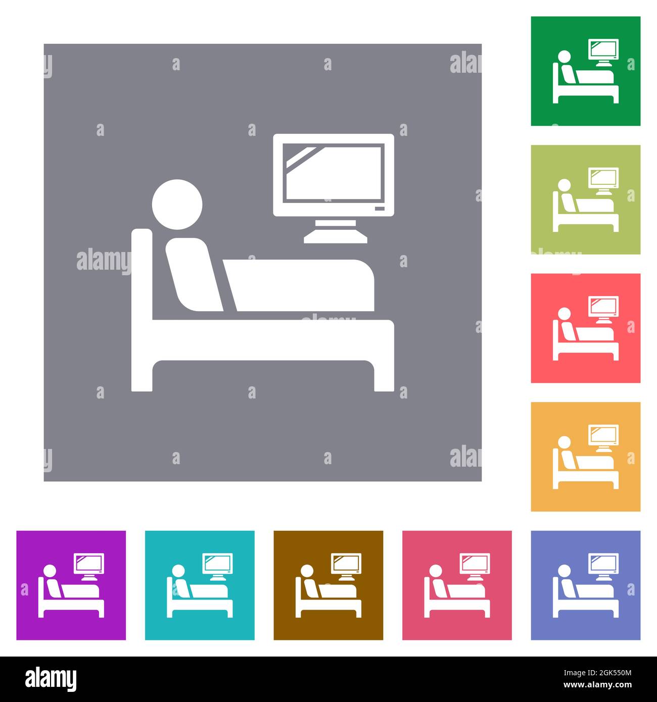 Hospital ward flat icons on simple color square backgrounds Stock ...