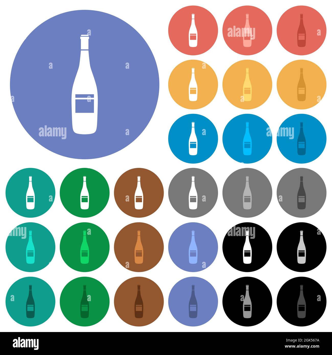 Wine bottle with grapes multi colored flat icons on round backgrounds ...