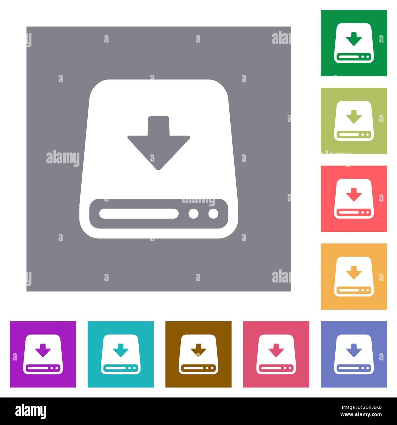 Download to hard disk flat icons on simple color square backgrounds ...