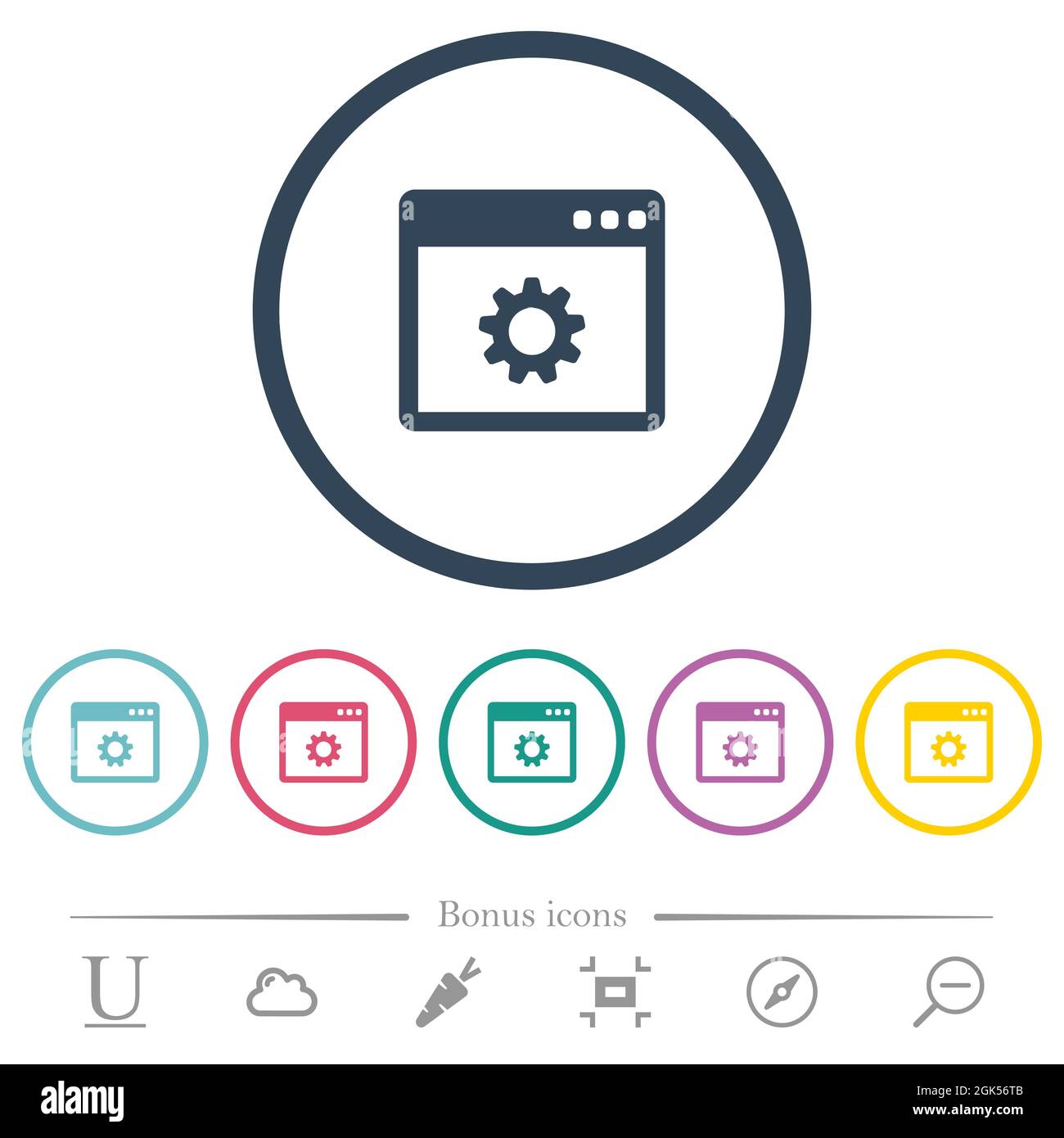 Application settings flat color icons in round outlines. 6 bonus icons ...