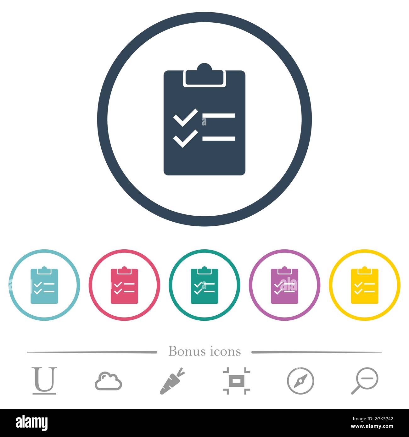 Checklist solid flat color icons in round outlines. 6 bonus icons ...