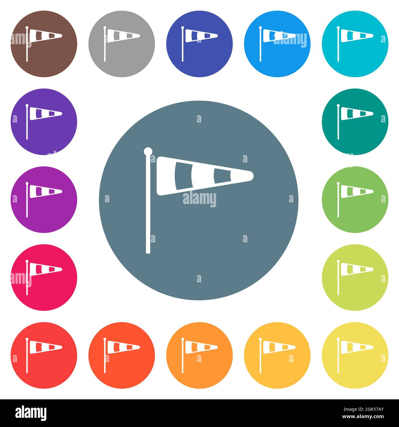 Windsock indicator solid flat white icons on round color backgrounds. 17 background color ...