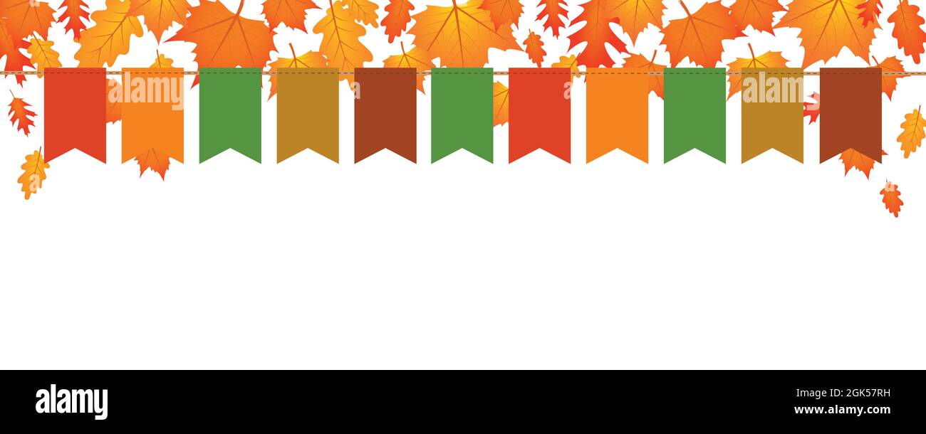 autumn party flags banner on white background with falling leaves Stock ...