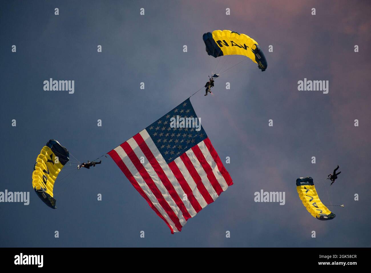 NEW YORK, NEW YORK - The U.S. Navy Parachute Demonstration Team "The ...