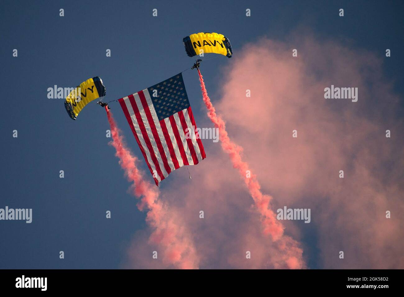 NEW YORK, NEW YORK - The U.S. Navy Parachute Demonstration Team "The ...