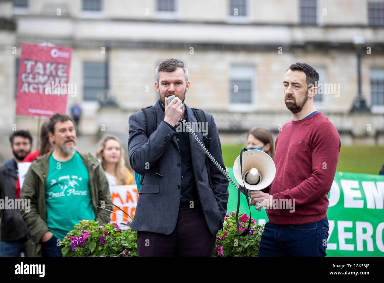 People Before Profit (PBP) MLA Gerry Carroll (left) speaking during a ...