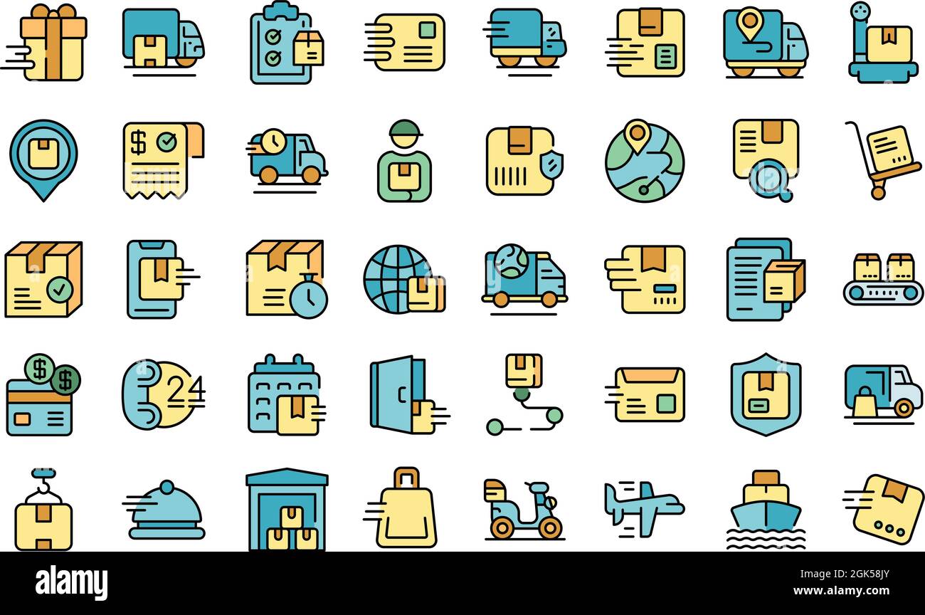 Fast shipping icons set outline vector. Car business. Cargo courier ...