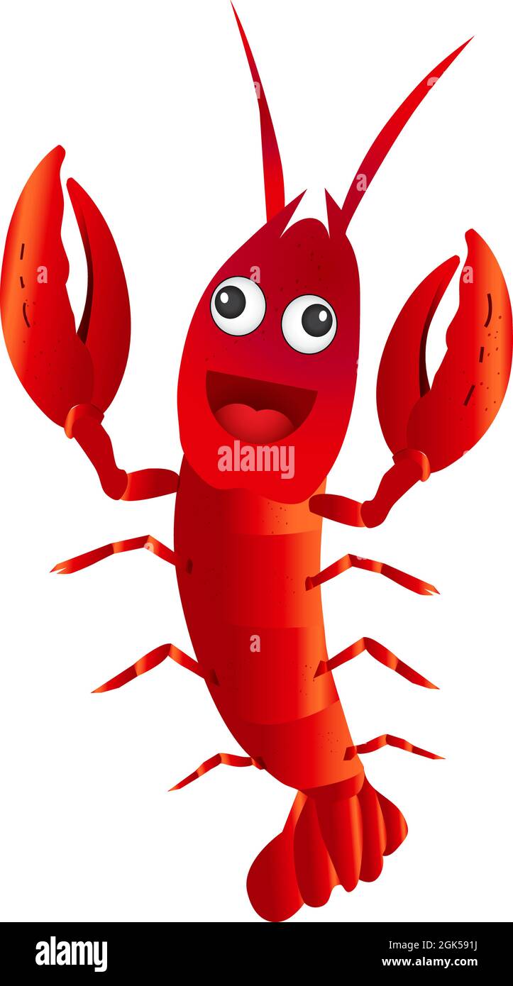 Funny red cartoon character crayfish on white background.Vector ...