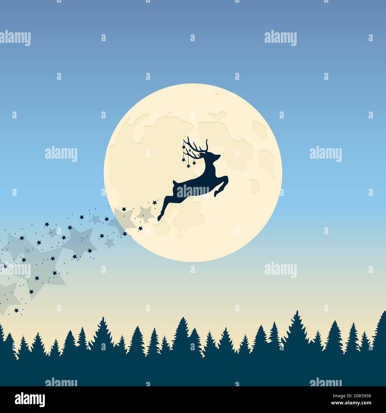 magic flying reindeer by full moon christmas design Stock Vector Image ...