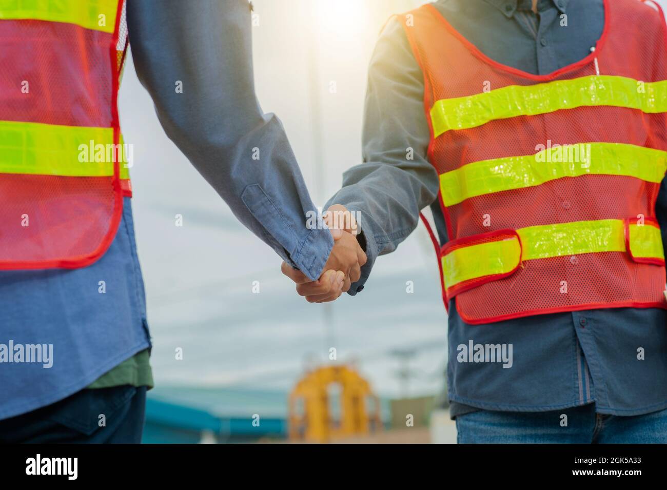 Engineer Shake hand Team Engineer do Job on site construction ...