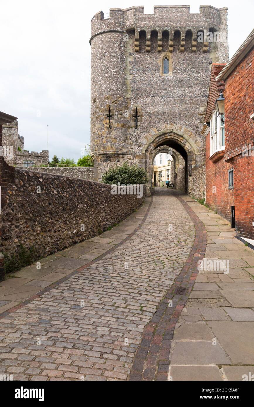 Defensive gate wall and approach to Lewes castle. Early 14th Century ...
