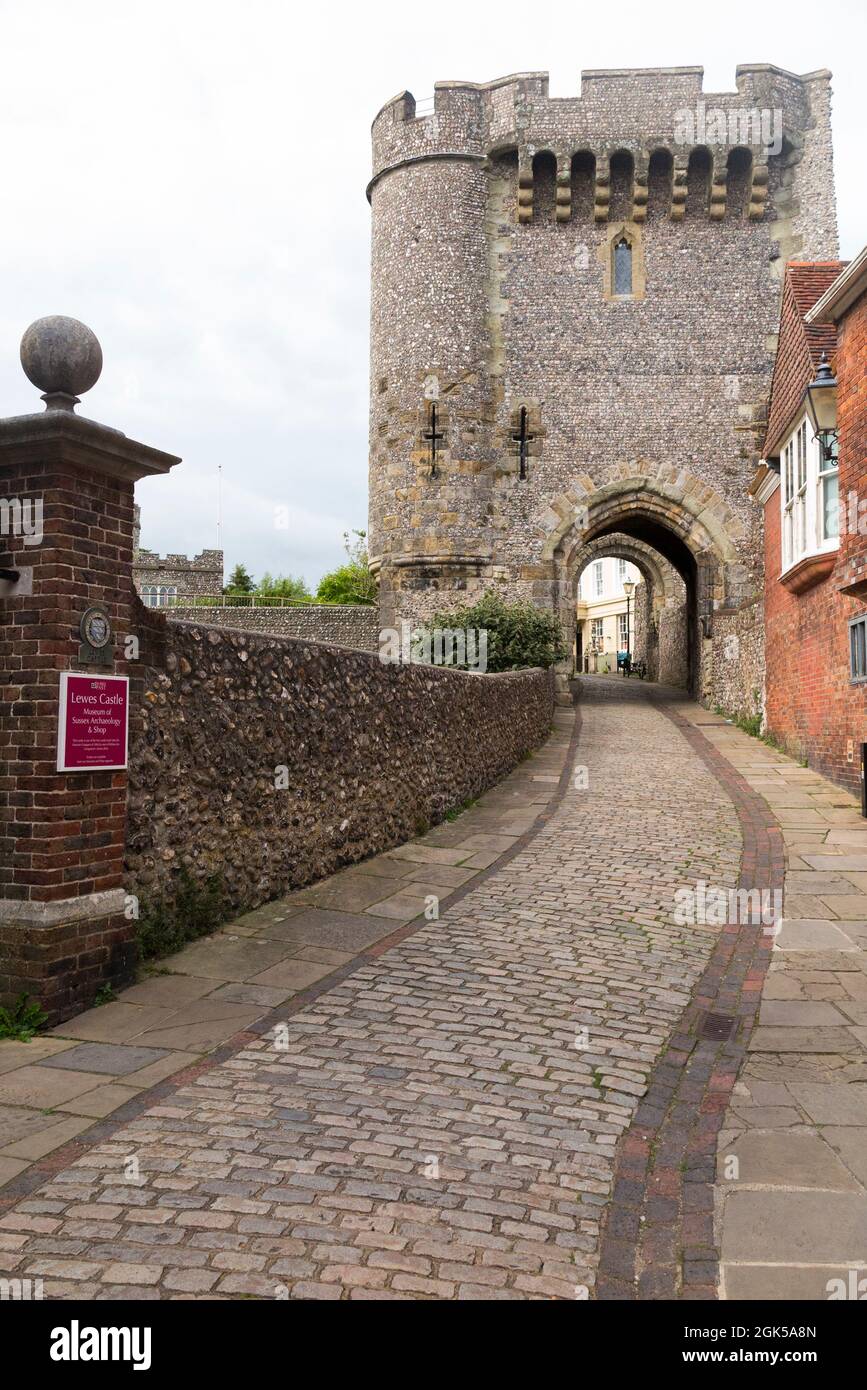 Defensive gate wall and approach to Lewes castle. Early 14th Century ...