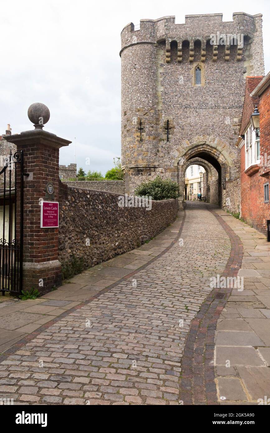 Defensive gate wall and approach to Lewes castle. Early 14th Century ...