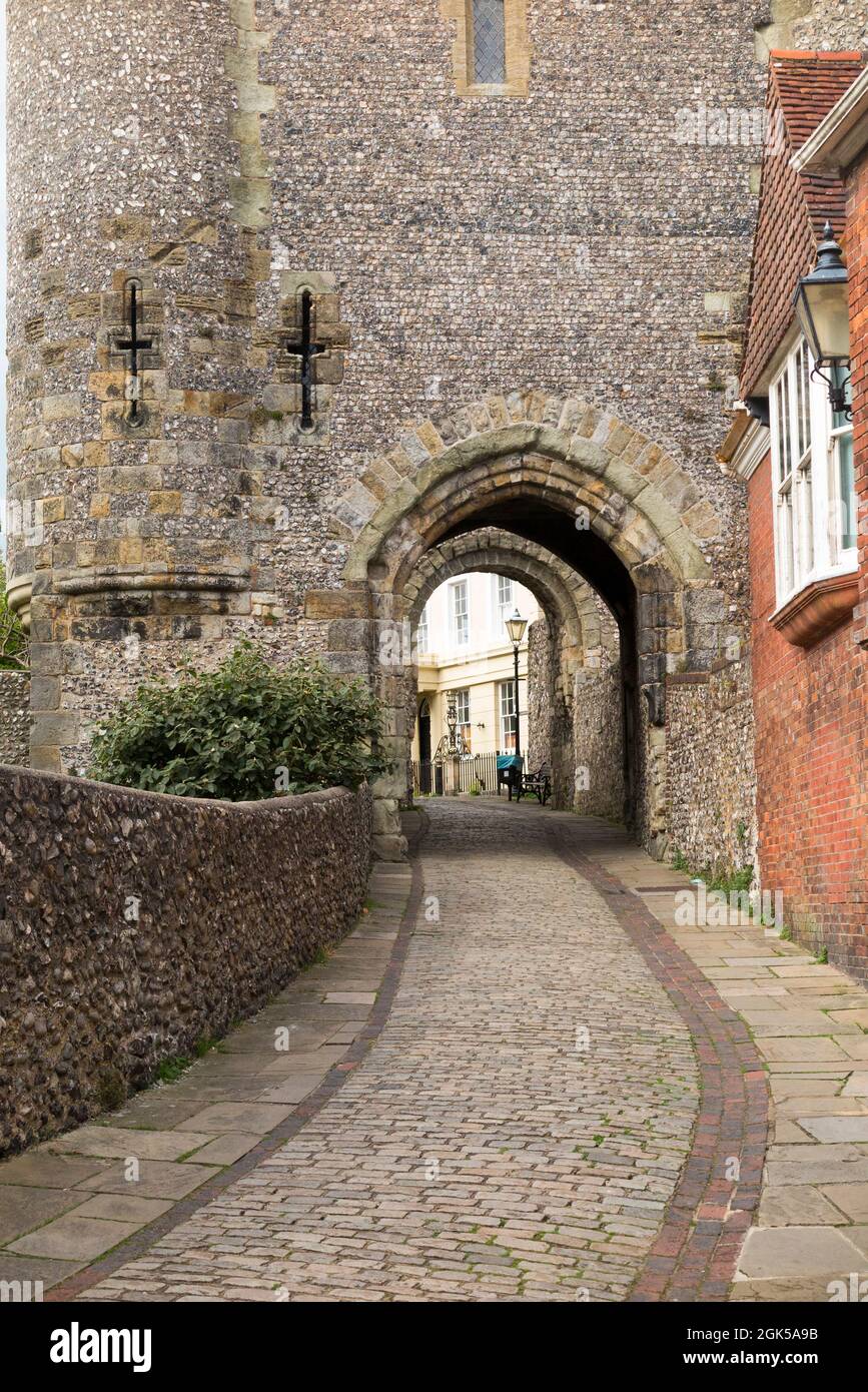 Defensive gate wall and approach to Lewes castle. Early 14th Century ...