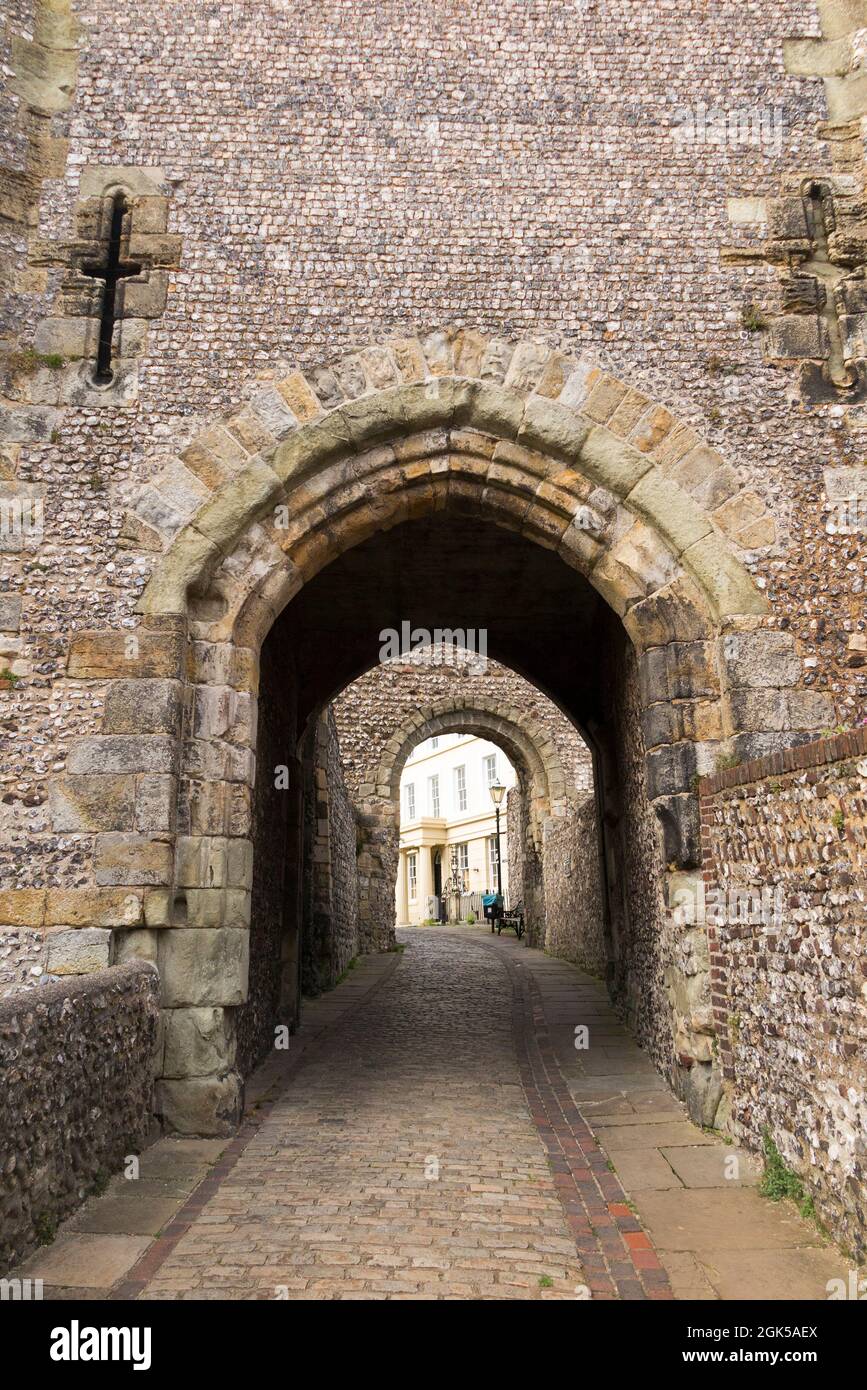 Defensive gate wall and approach to Lewes castle. Early 14th Century ...