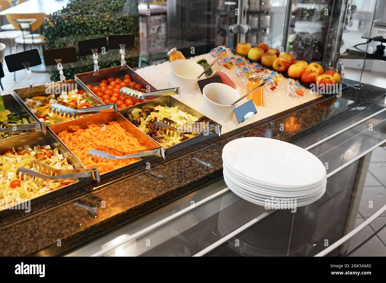 Stand with delicious food in cafeteria Stock Photo - Alamy