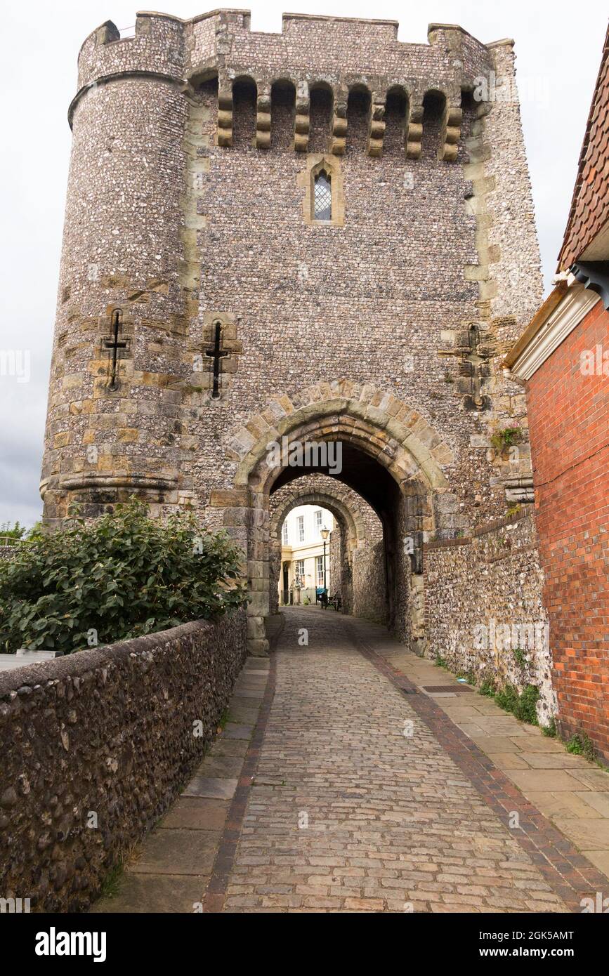 Defensive gate wall and approach to Lewes castle. Early 14th Century ...