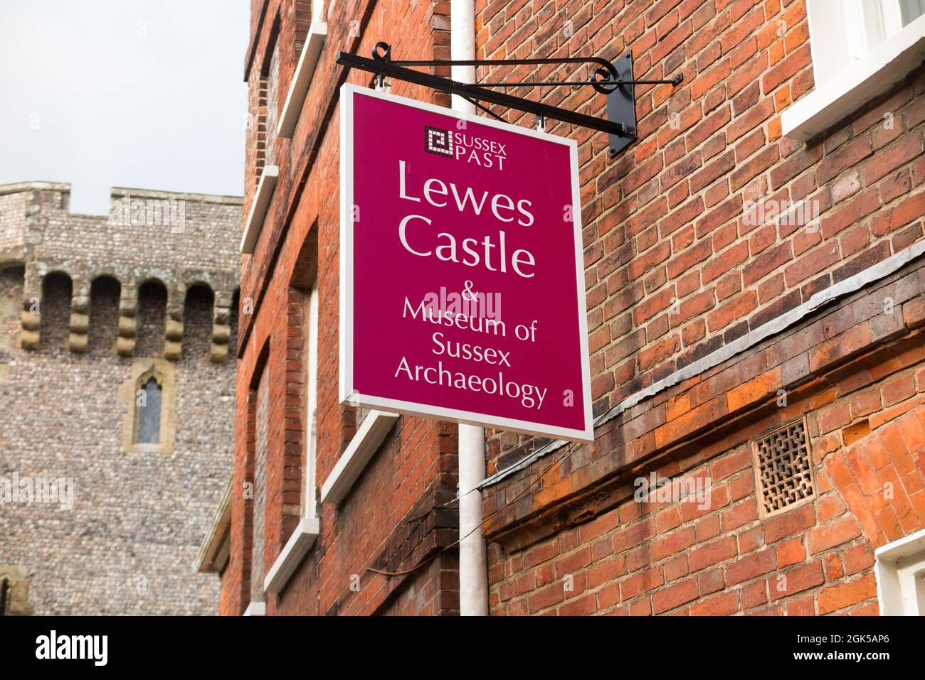 Sign outside Lewes Castle archaeology museum / of Sussex archaeology ...