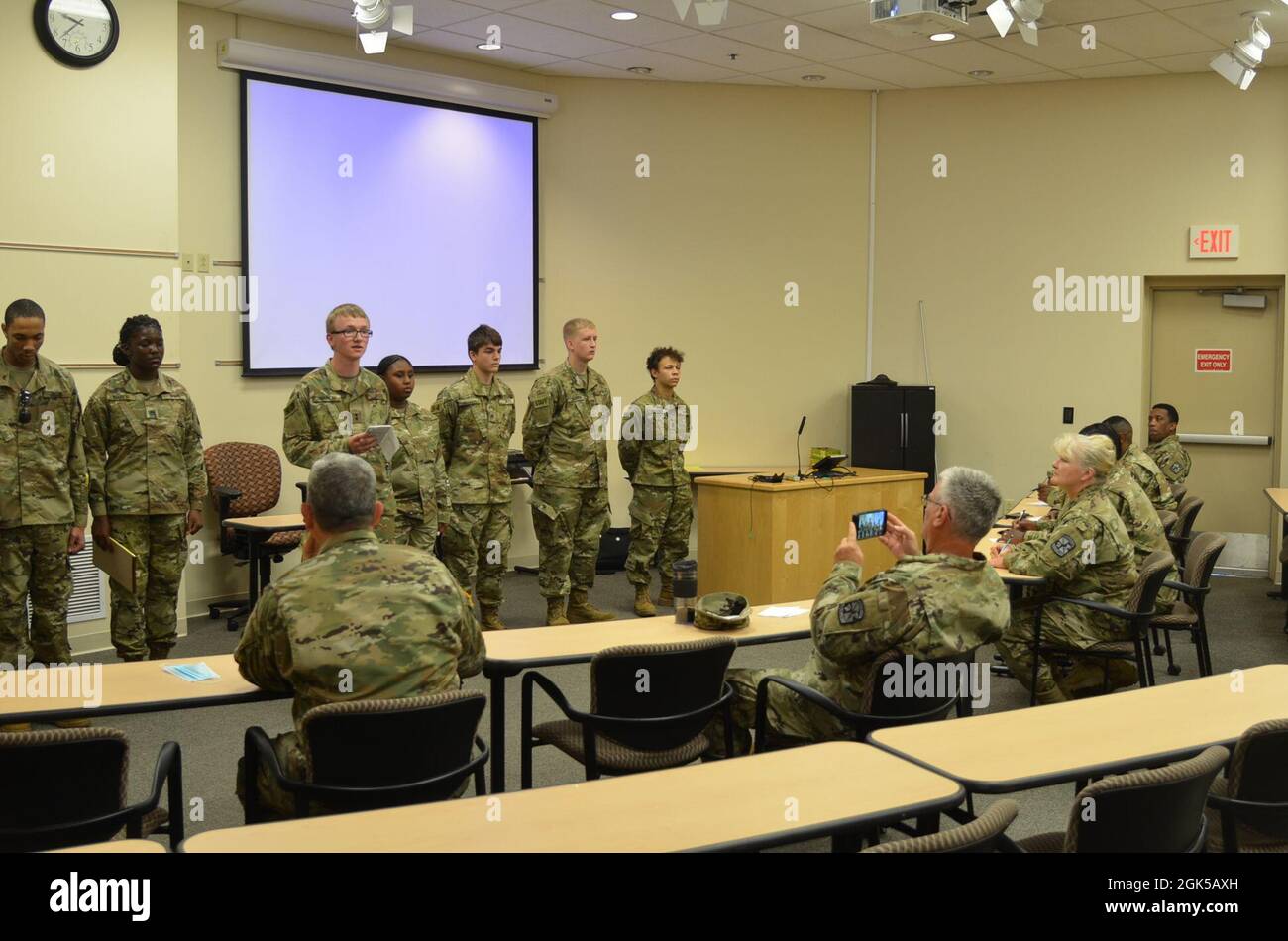 U.S. Army JROTC Commander Lt. Col. Elizabeth Peters, seated third from ...