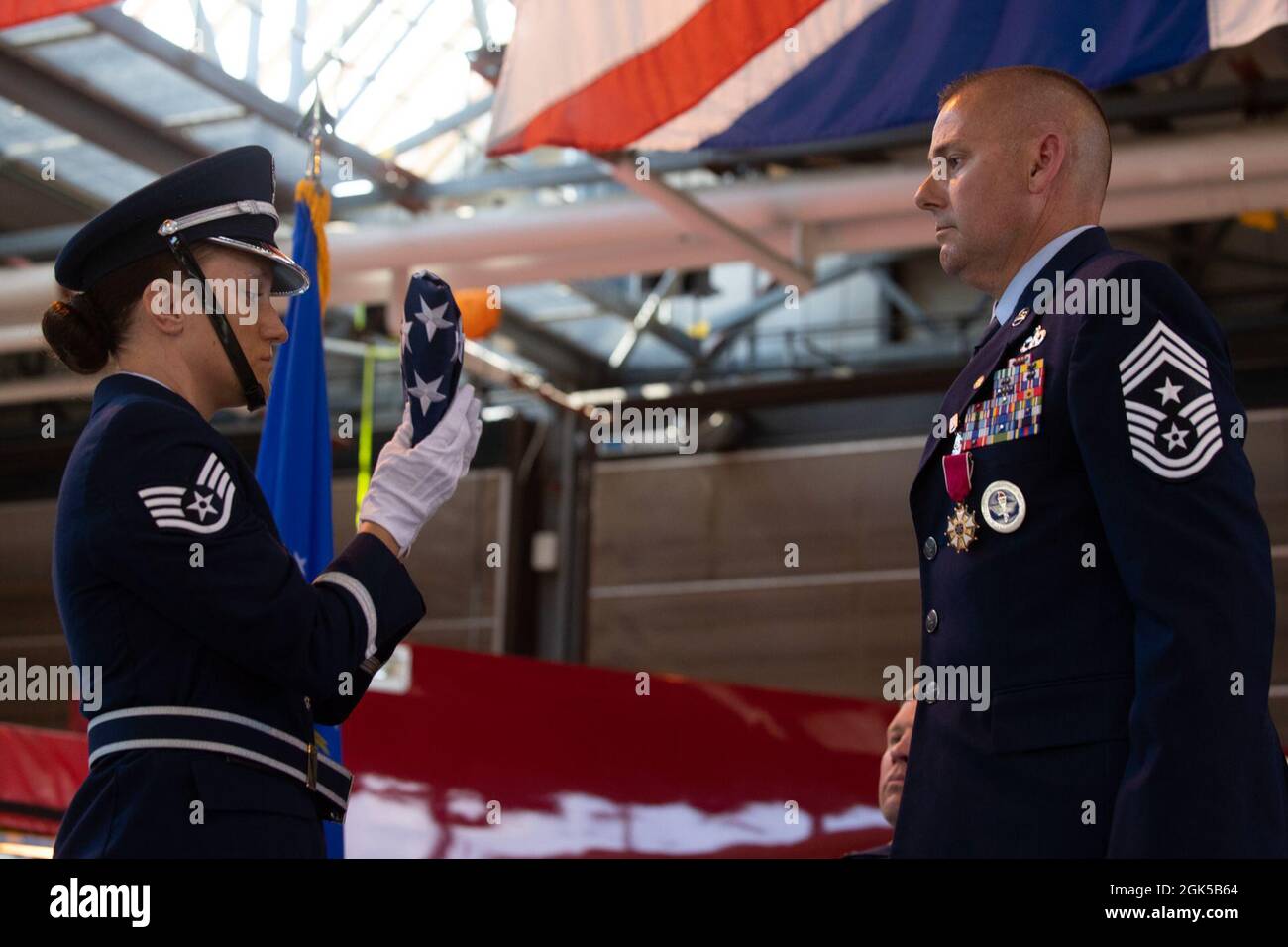 U.S. Air Force 501st Combat Support Wing Honor Guard perform the flag ...