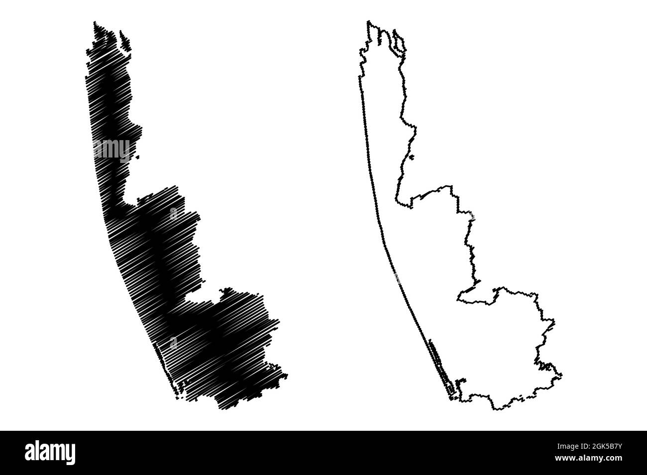 Alappuzha district (Kerala State, Republic of India) map vector ...