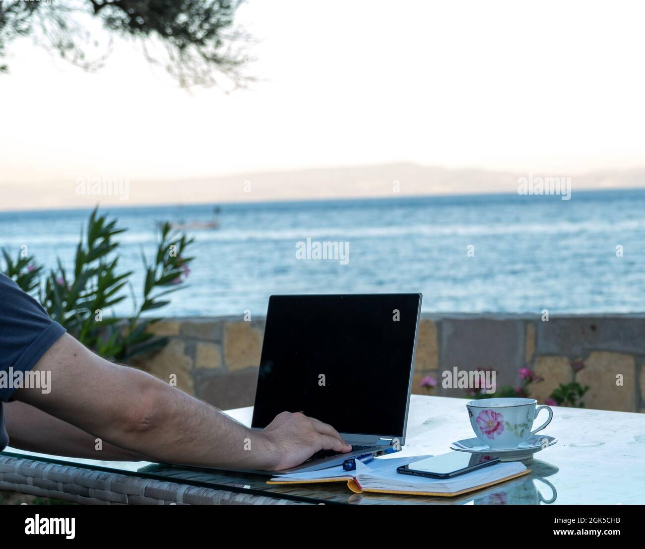 Concept of a professional freelancer business man working from laptop ...